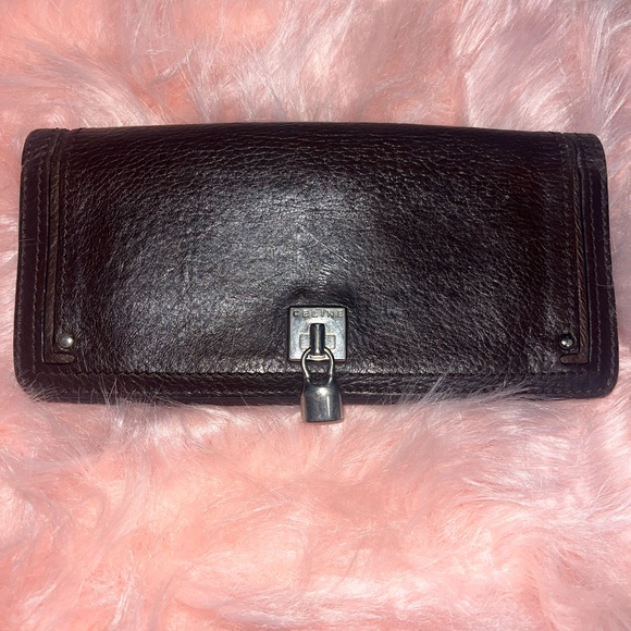 Celine | Bags | Celine Burgundy And Silver Leather Wallet With Sleek ...